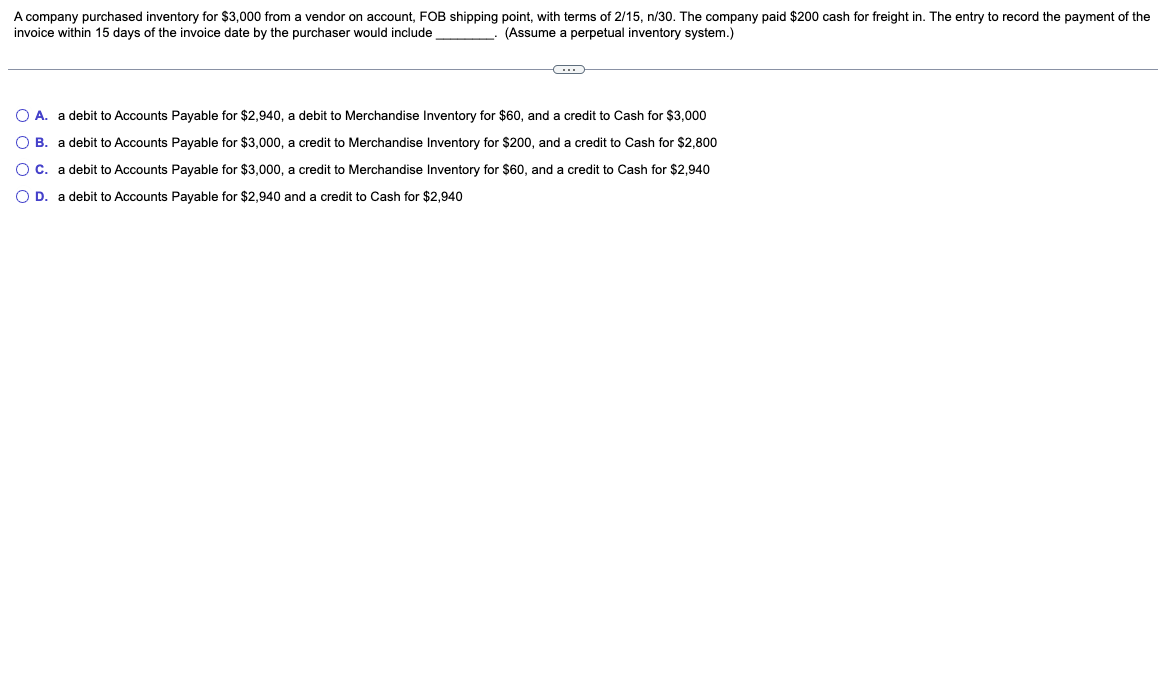 Solved A company purchased inventory for $3,000 from a | Chegg.com