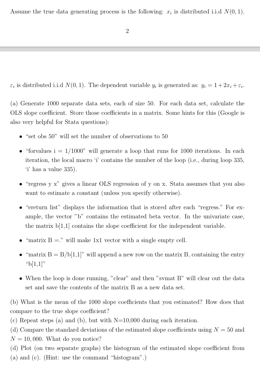 Assume the true data generating process is the | Chegg.com