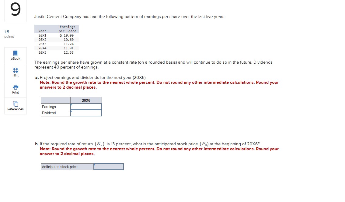 Solved Justin Cement Company has had the following pattern | Chegg.com