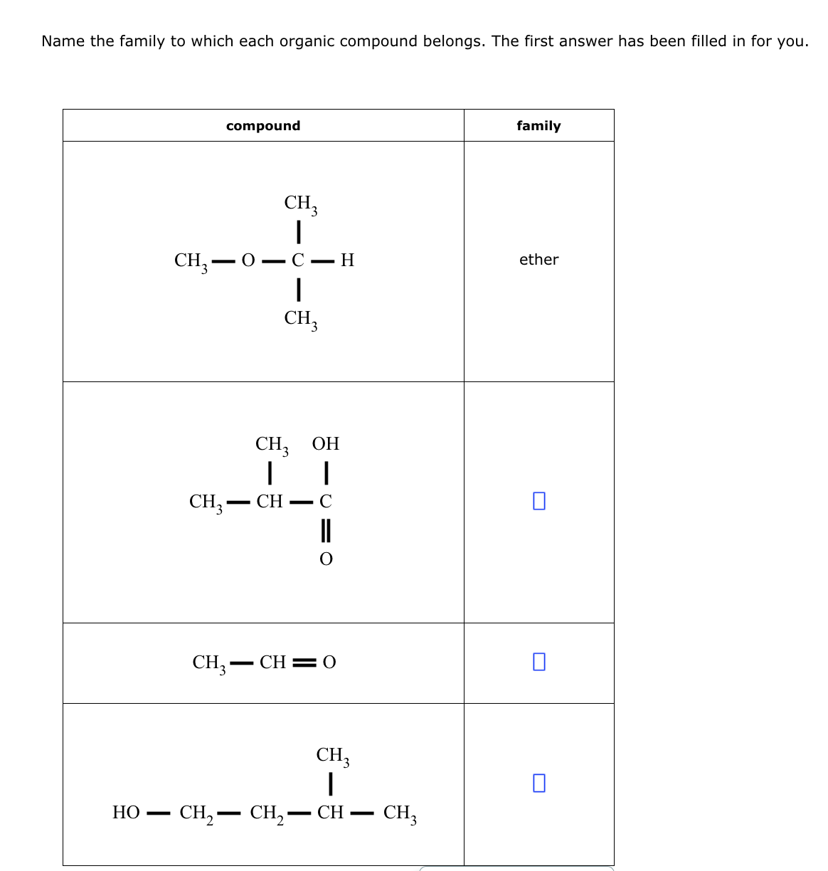 Solved Name the family to which each organic compound | Chegg.com
