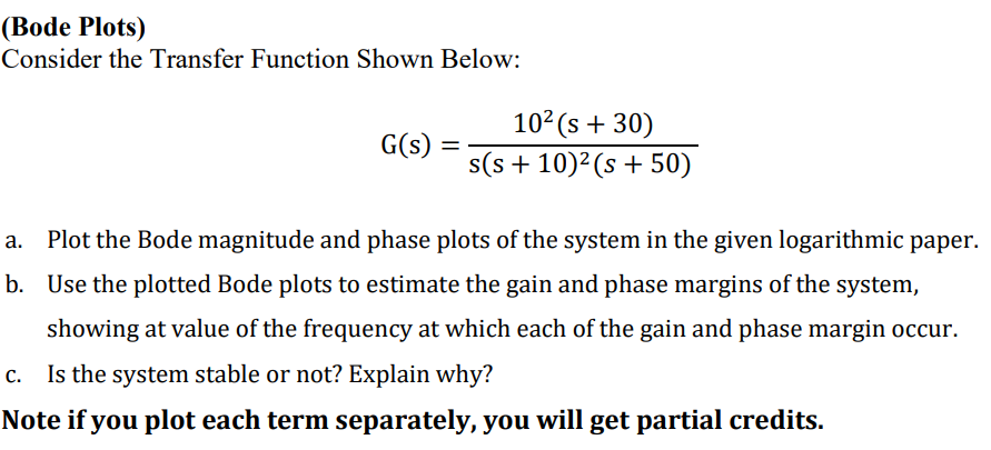 Solved (Bode Plots)Consider the Transfer Function Shown | Chegg.com