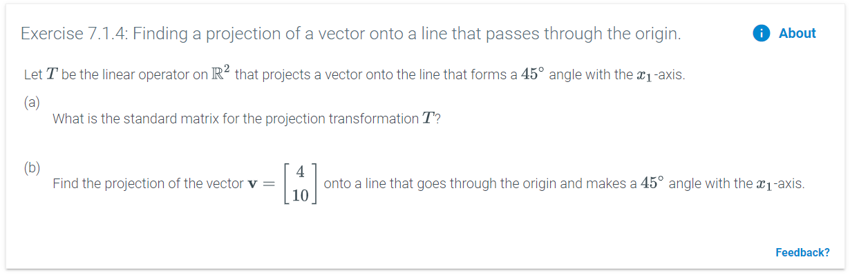 Solved Exercise 7.1.4: Finding a projection of a vector onto | Chegg.com