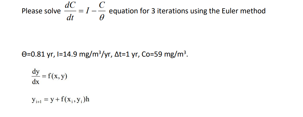 Solved Please solve dtdC=I−θC equation for 3 iterations | Chegg.com