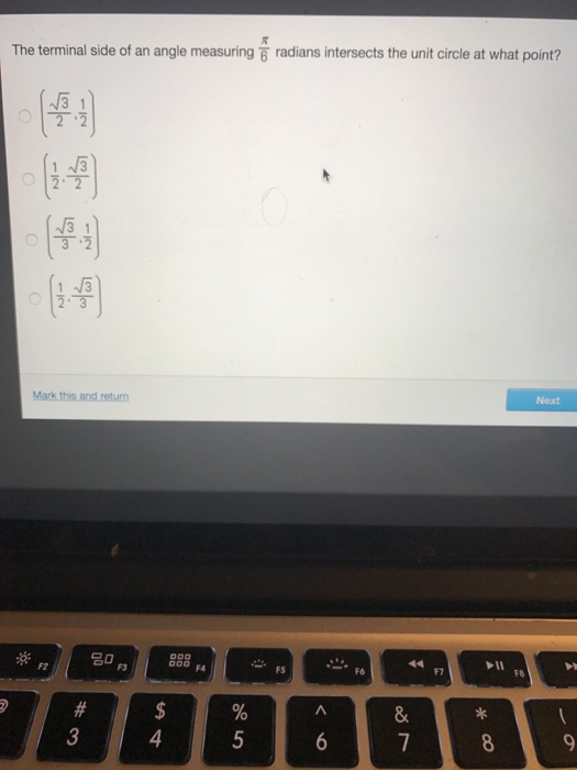 Solved The terminal side of an angle measuring pi/6 radians | Chegg.com