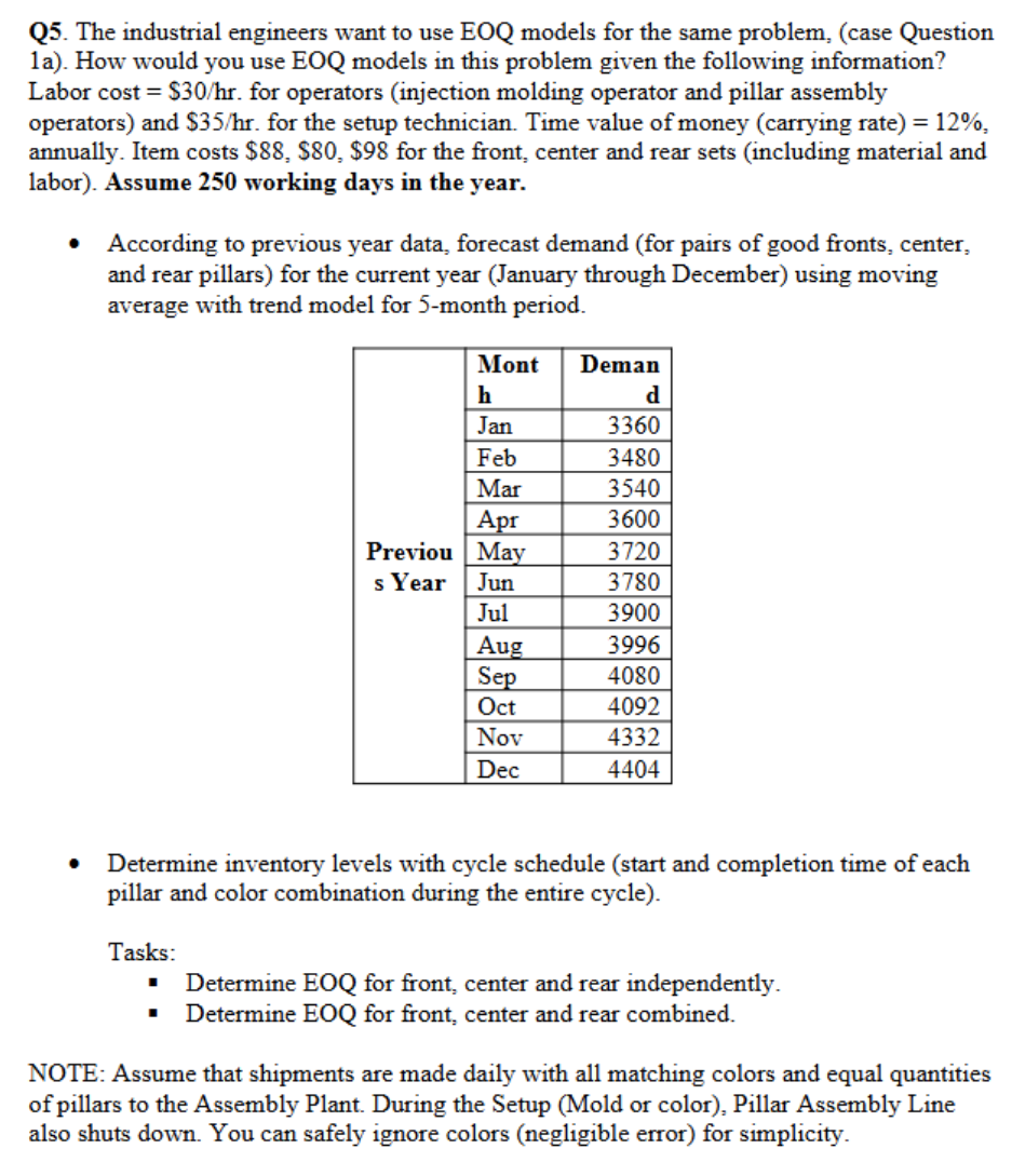 Solved by an EXPERT Q5. ﻿The industrial engineers want to use EOQ models | Chegg.com