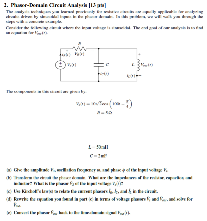 Solved 2. Phasor-Domain Circuit Analysis [13 pts] The | Chegg.com