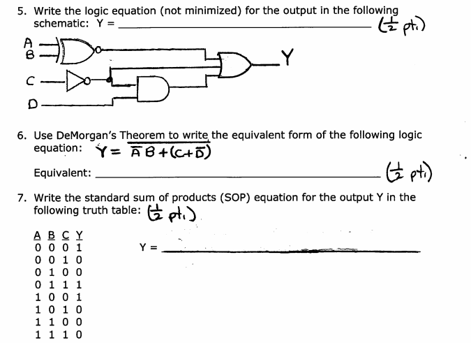 Solved 5. Write the logic equation (not minimized) for the | Chegg.com