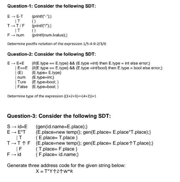Solved Question-1: Consider the following SDT: | Chegg.com