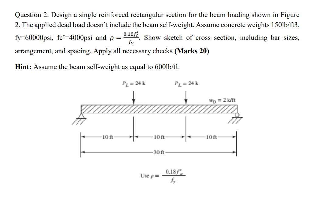 Solved Question 2: Design a single reinforced rectangular | Chegg.com