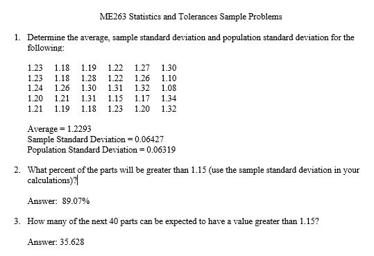 Solved ME263 Statistics and Toler ances Sample Problems | Chegg.com