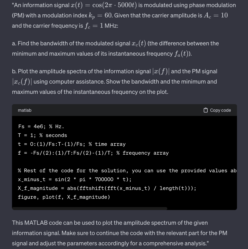 Solved "An information signal x(t)=cos(2π*5000t) ﻿is | Chegg.com