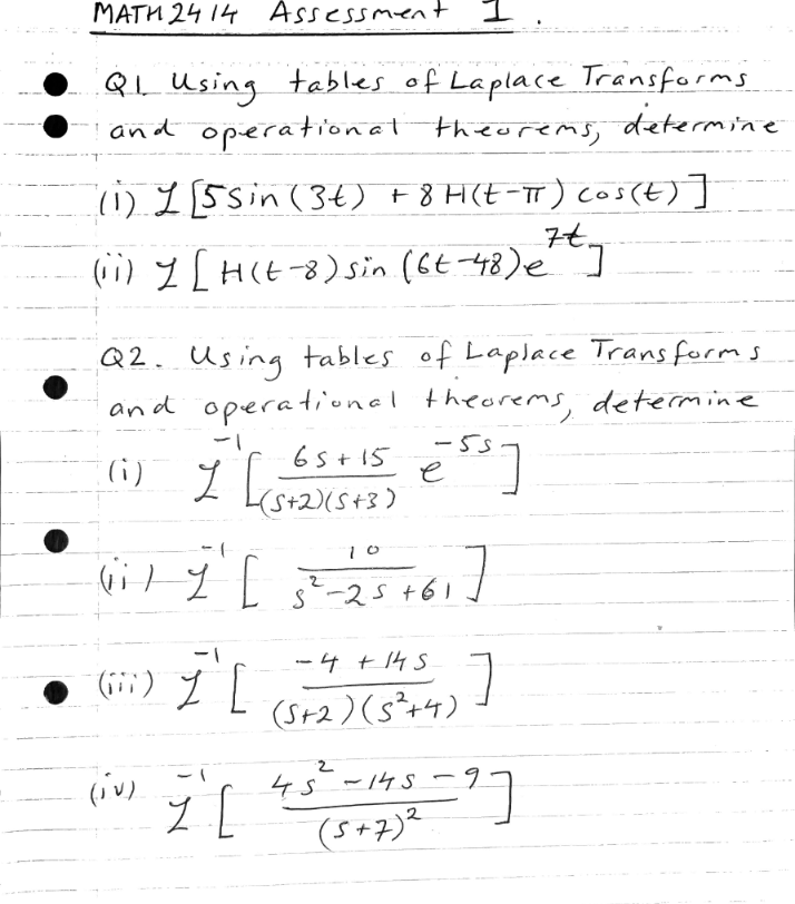 Solved MATH 24 14 Assessment 1 Q. Using tables of Laplace | Chegg.com