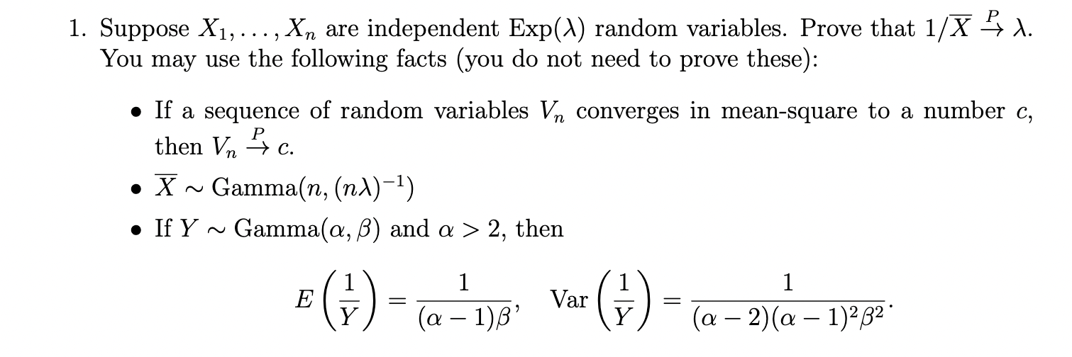 Solved Suppose x1,dots,xn ﻿are independent Exp(λ) ﻿random | Chegg.com