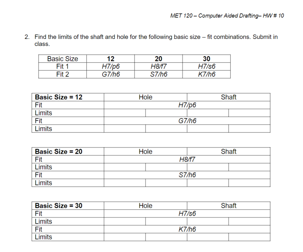 Solved 1. Fill in the given table for the following shaft | Chegg.com