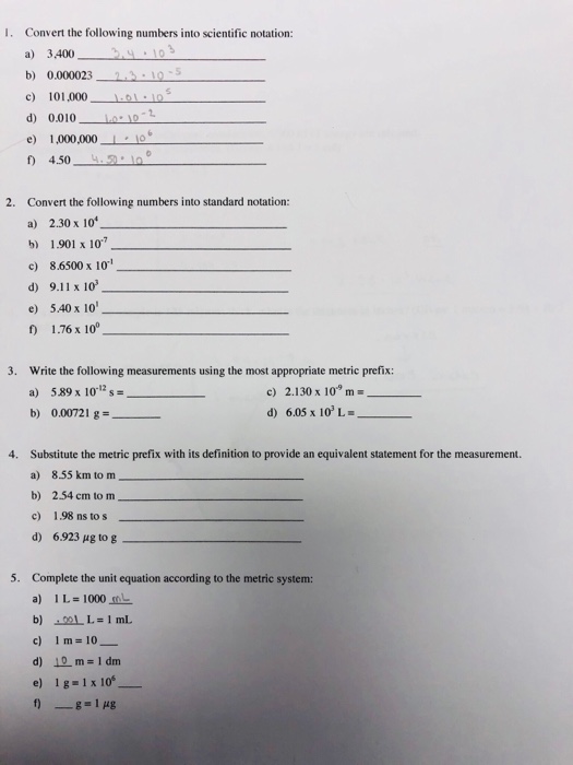 Solved I Convert The Following Numbers Into Scientific Chegg