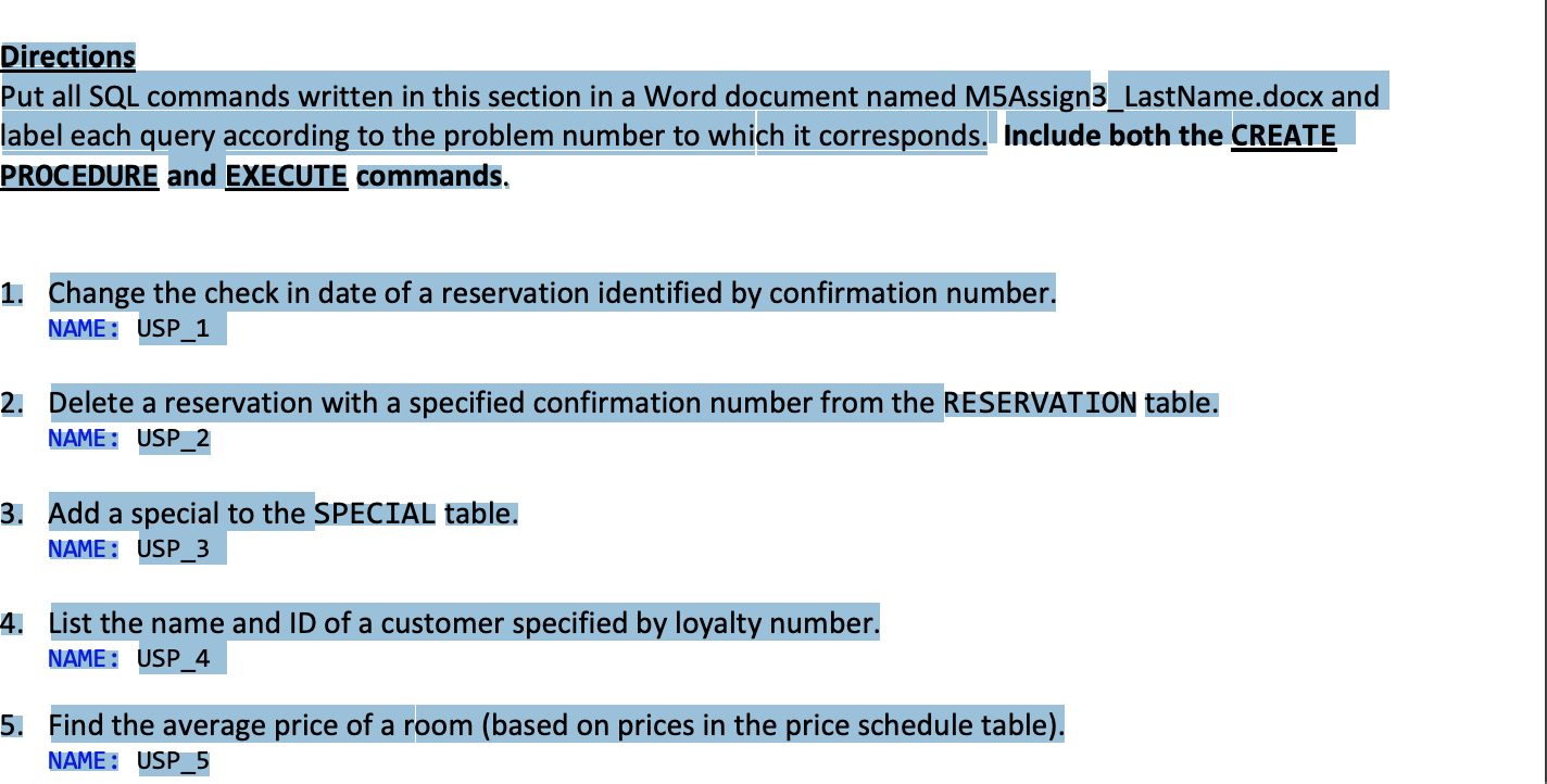 Solved Directions Put all SQL commands written in this | Chegg.com