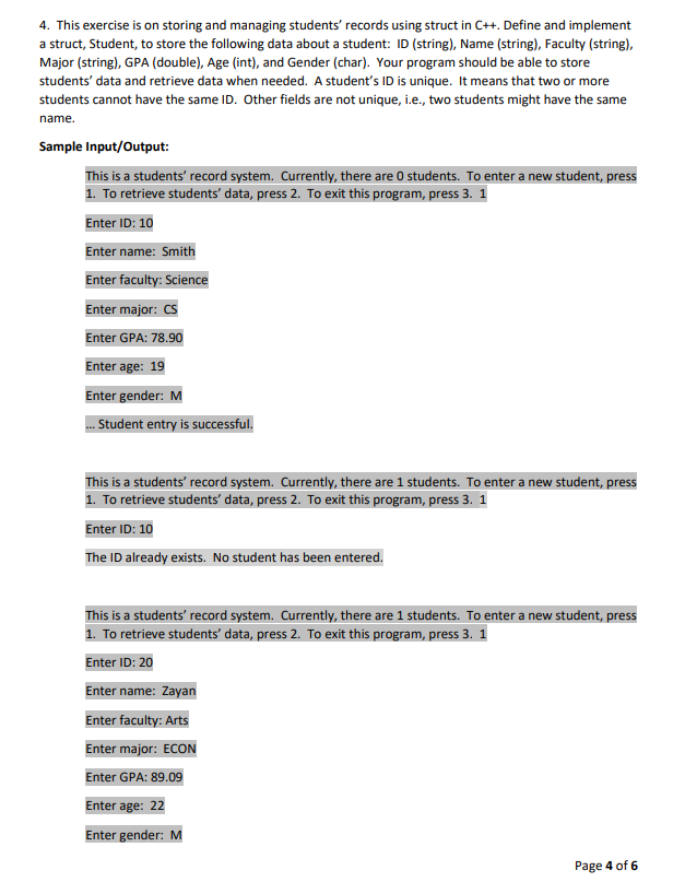 Solved 4. This exercise is on storing and managing students' | Chegg.com