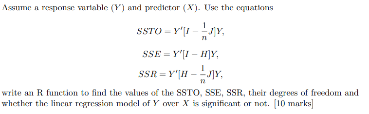 Solved Assume a response variable (Y) and predictor (X). Use | Chegg.com