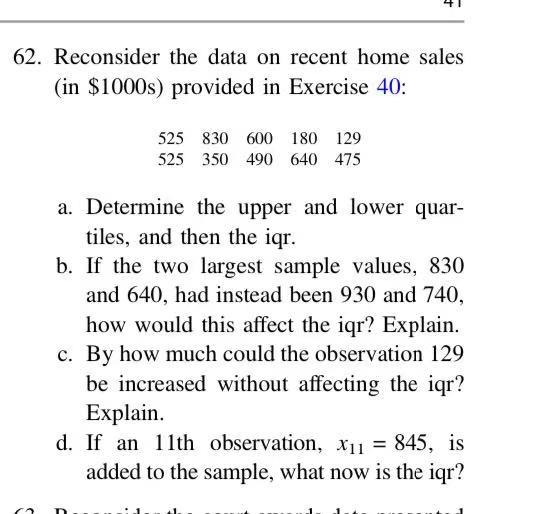 Solved 62. Reconsider the data on recent home sales (in | Chegg.com Solved 62. Reconsider the data on recent home sales (in | Chegg.com