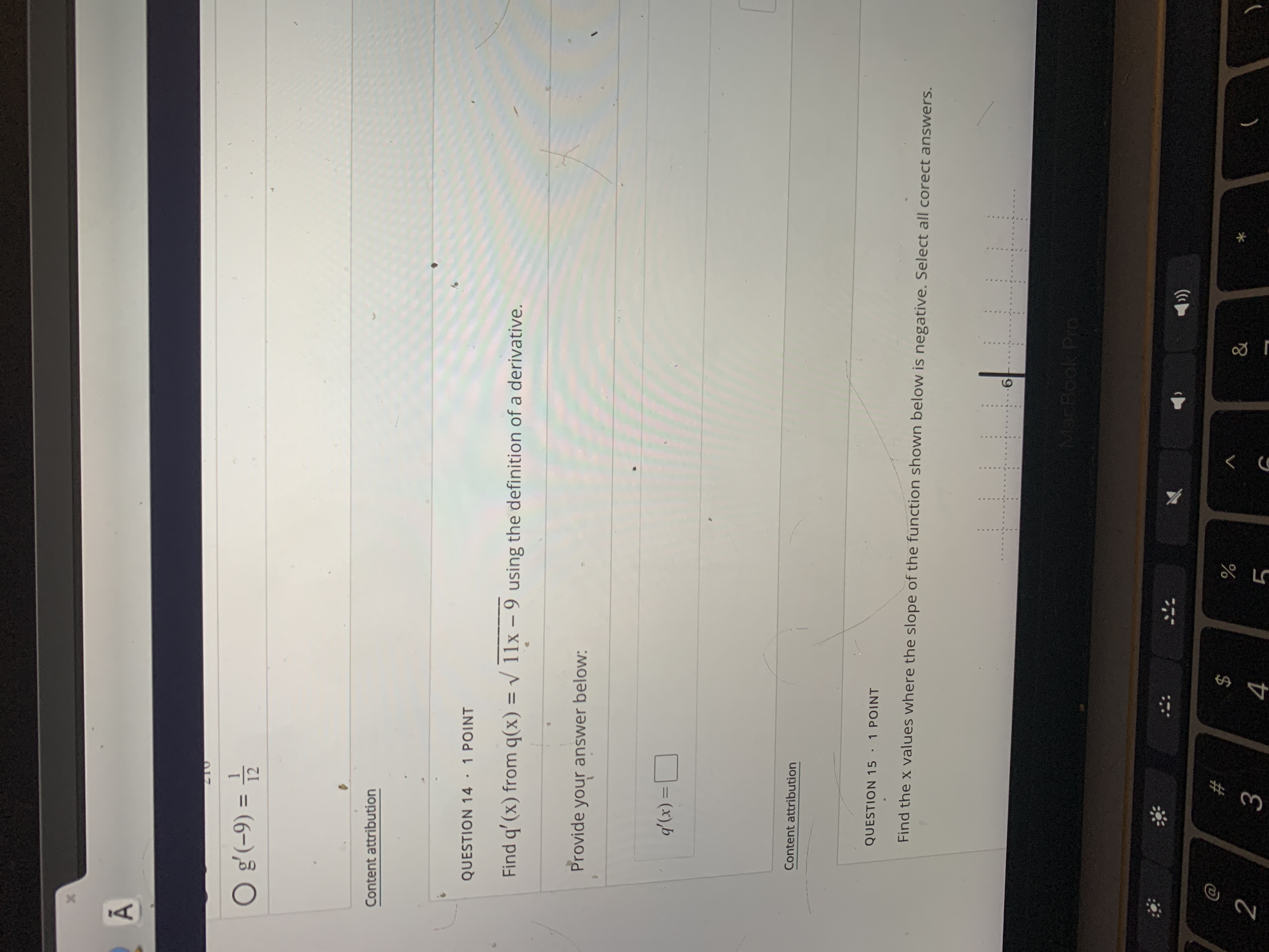 Solved QUESTION 14 - 1 ﻿POINTFind q'(x) ﻿from q(x)=11x-92 | Chegg.com