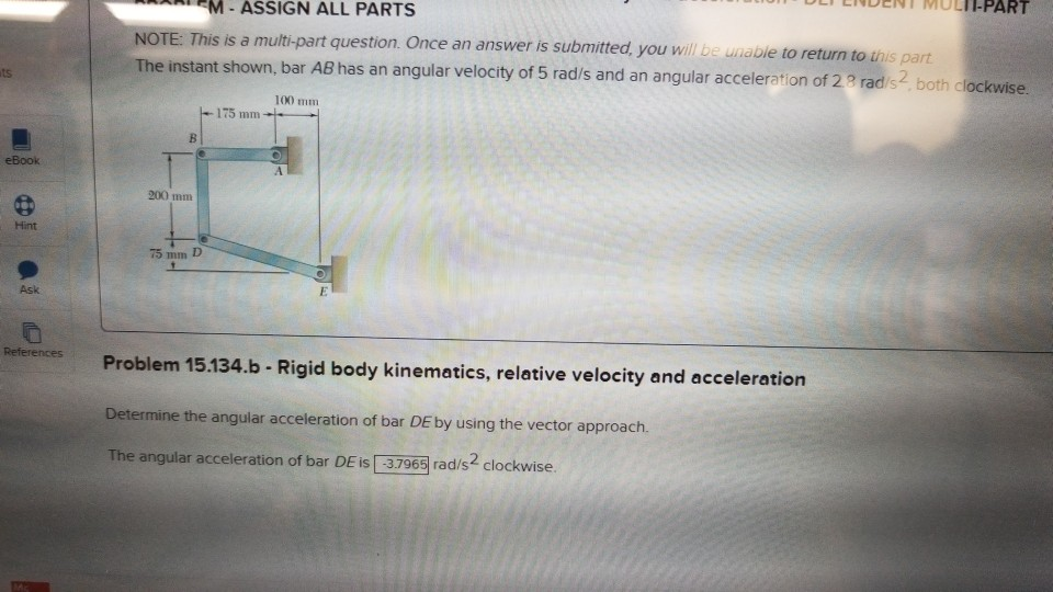 Solved Problem 15.134 - Rigid body kinematics, relative | Chegg.com