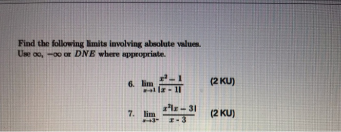 Solved Find the following limits involving absolute values. | Chegg.com