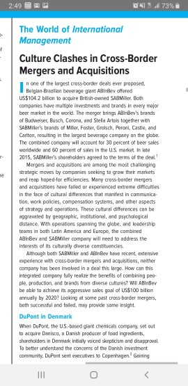 Solved Read the "Culture Clashes in Cross-Border Mergers and | Chegg.com