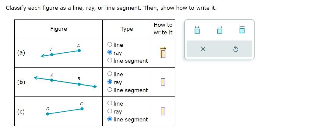 Solved Classify each figure as a line, ray, or line segment. | Chegg.com Solved Classify each figure as a line, ray, or line segment. | Chegg.com