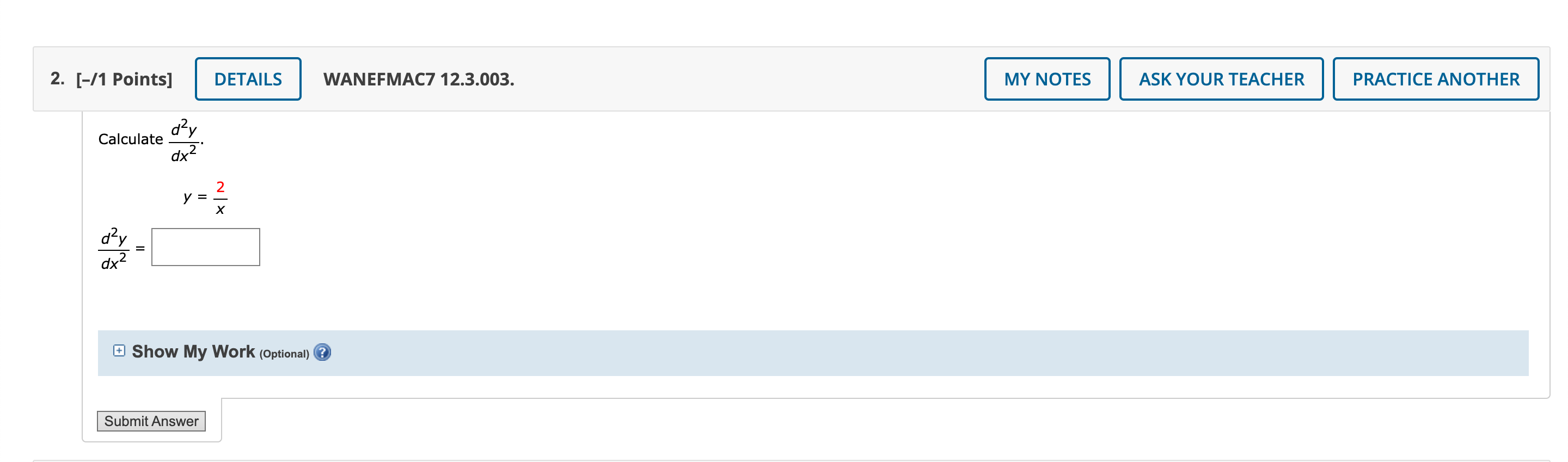 Solved 2. [-/1 Points] DETAILS WANEFMAC7 12.3.003. MY NOTES | Chegg.com