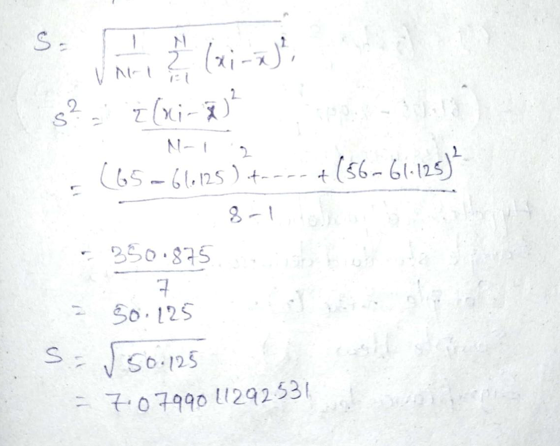 Solved for the calculation for unbiased estimate of standard | Chegg.com