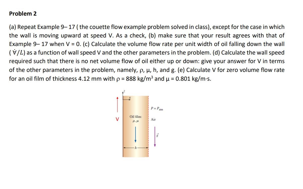 Solved (a) Repeat Example 9-17 ( the couette flow example | Chegg.com