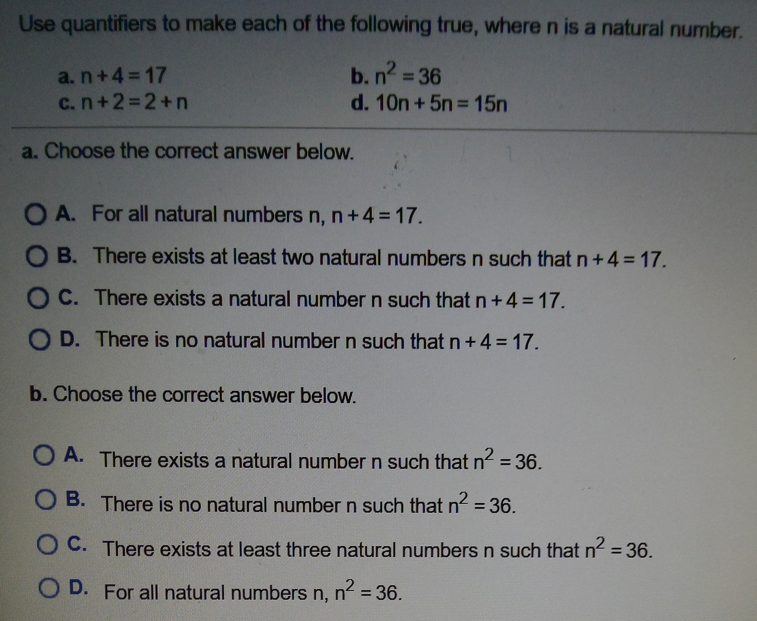 Solved Use quantifiers to make each of the following true, | Chegg.com