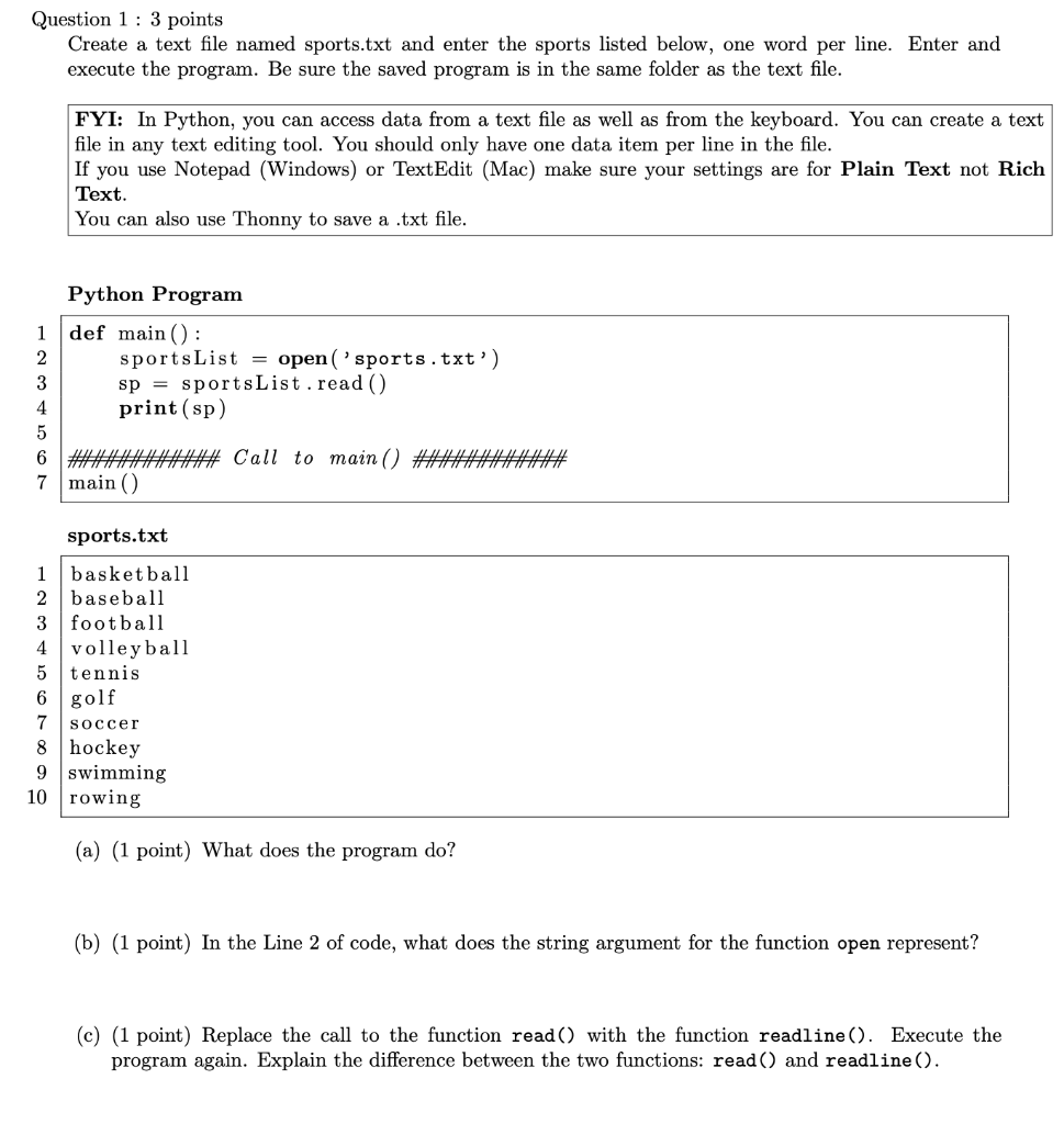 Solved ion 1 3 Points Create A Text File Named Chegg