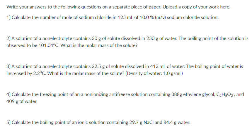 Solved Write your answers to the following questions on a | Chegg.com