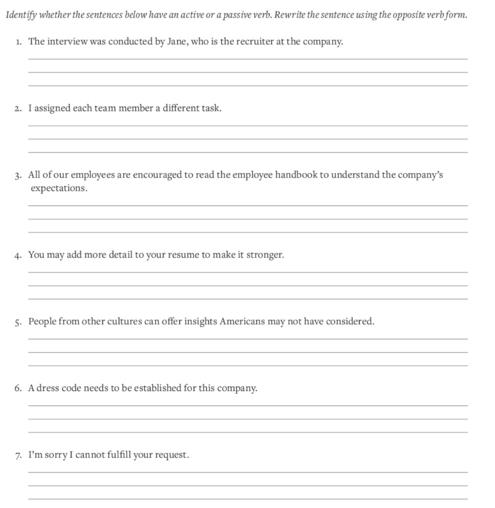 Identify whether the sentences below have an active | Chegg.com