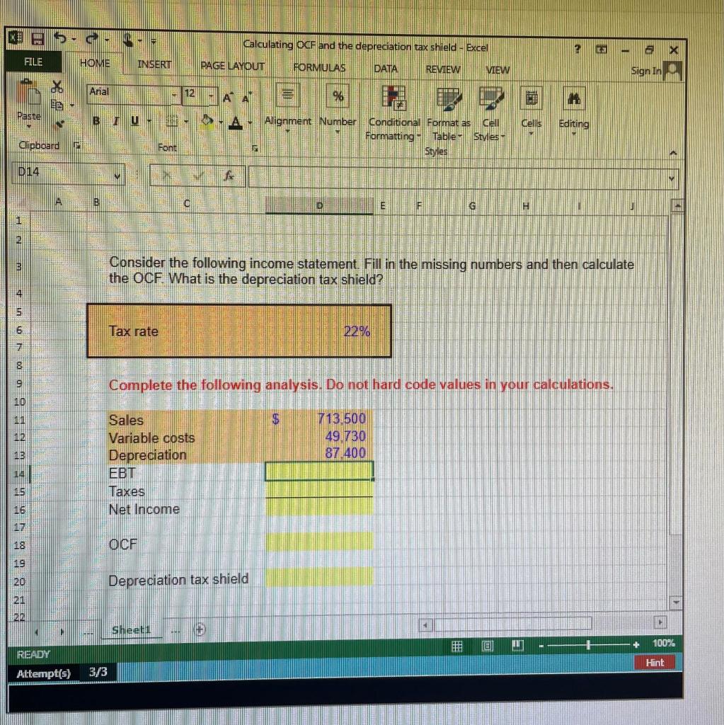 Solved Consider the following income statement. Fill in the | Chegg.com