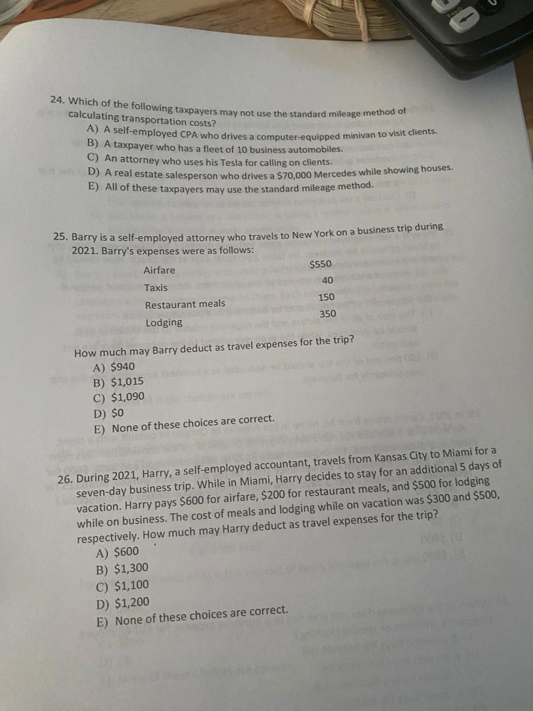 Solved 24. Which of the following taxpayers may not use the | Chegg.com
