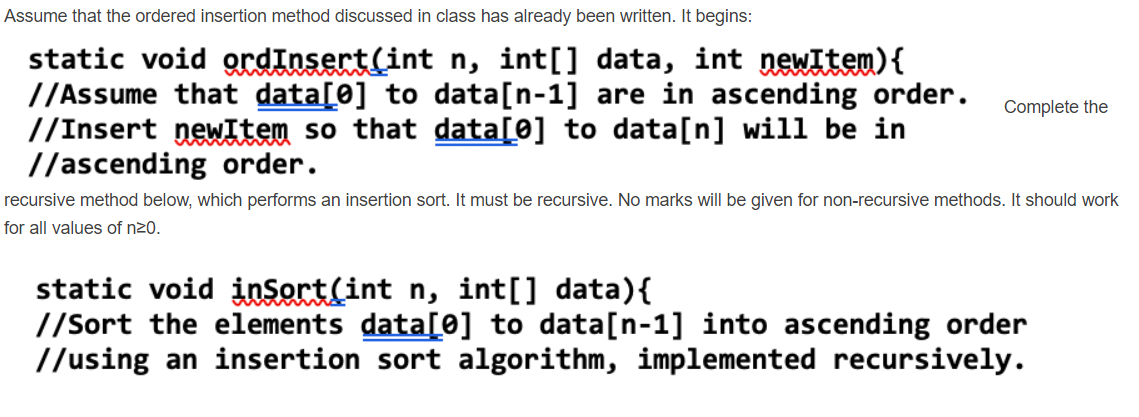 Solved Assume that the ordered insertion method discussed in | Chegg.com