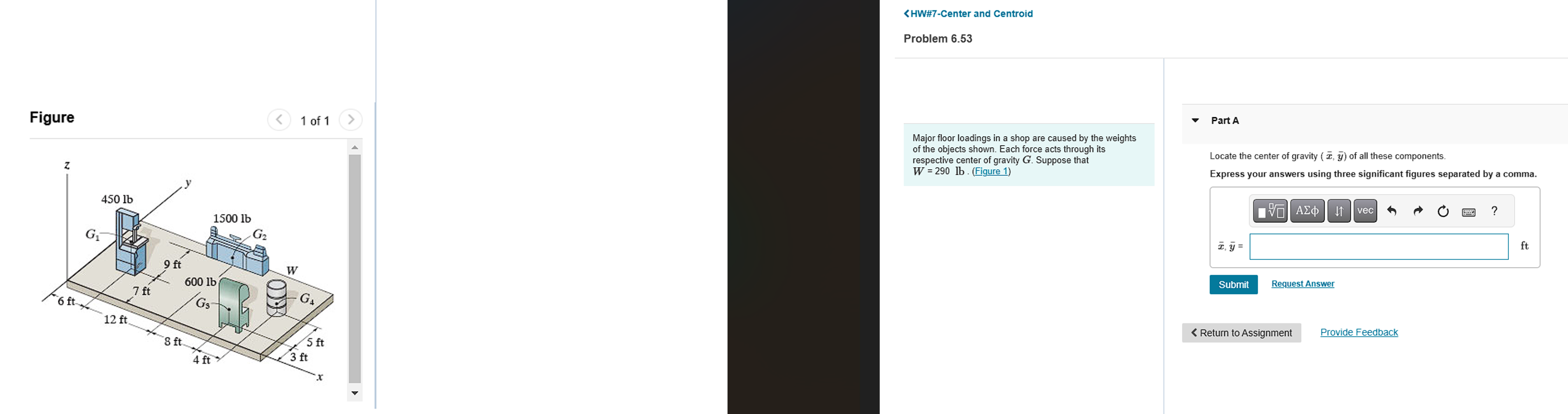 Solved x‾,bar (y)x‾,bar (y)=W=290lb. (Figure 1)Locate the | Chegg.com