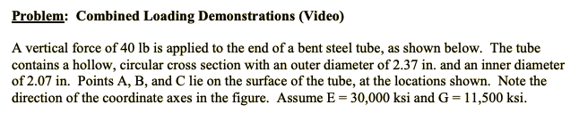 Solved Problem: Combined Loading Demonstrations (Video) A | Chegg.com