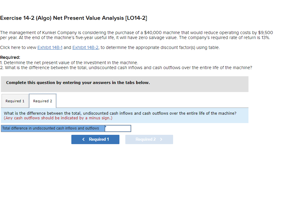 Solved Exercise 14-2 (Algo) Net Present Value Analysis | Chegg.com