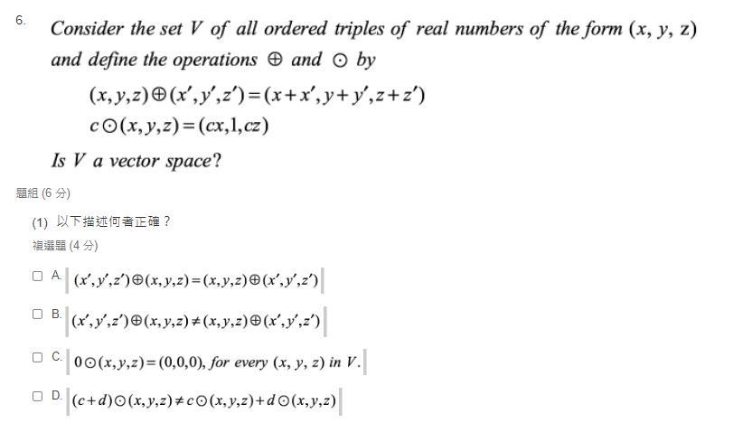 Solved 6 Consider The Set V Of All Ordered Triples Of Real 