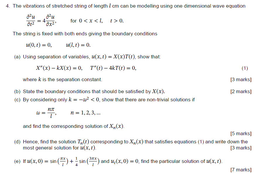 Solved 4. The vibrations of stretched string of length l cm | Chegg.com