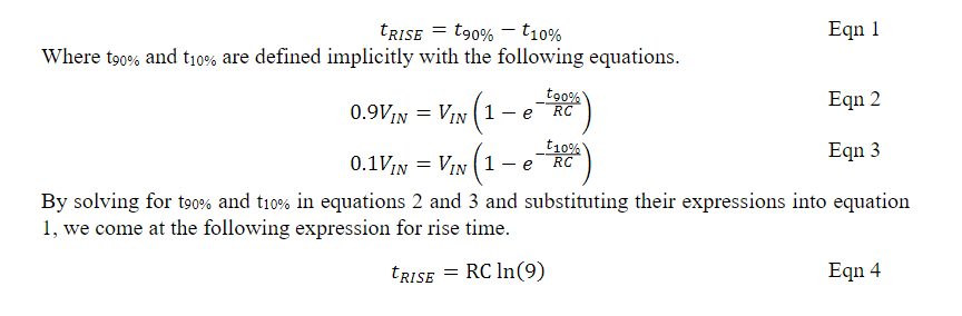 tRISE=t90%−t10% Eqn 1 Where t90% and t10% are defined | Chegg.com