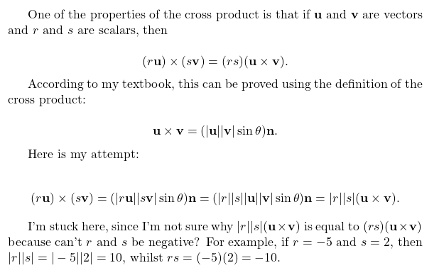 Solved One of the properties of the cross product is that if | Chegg.com