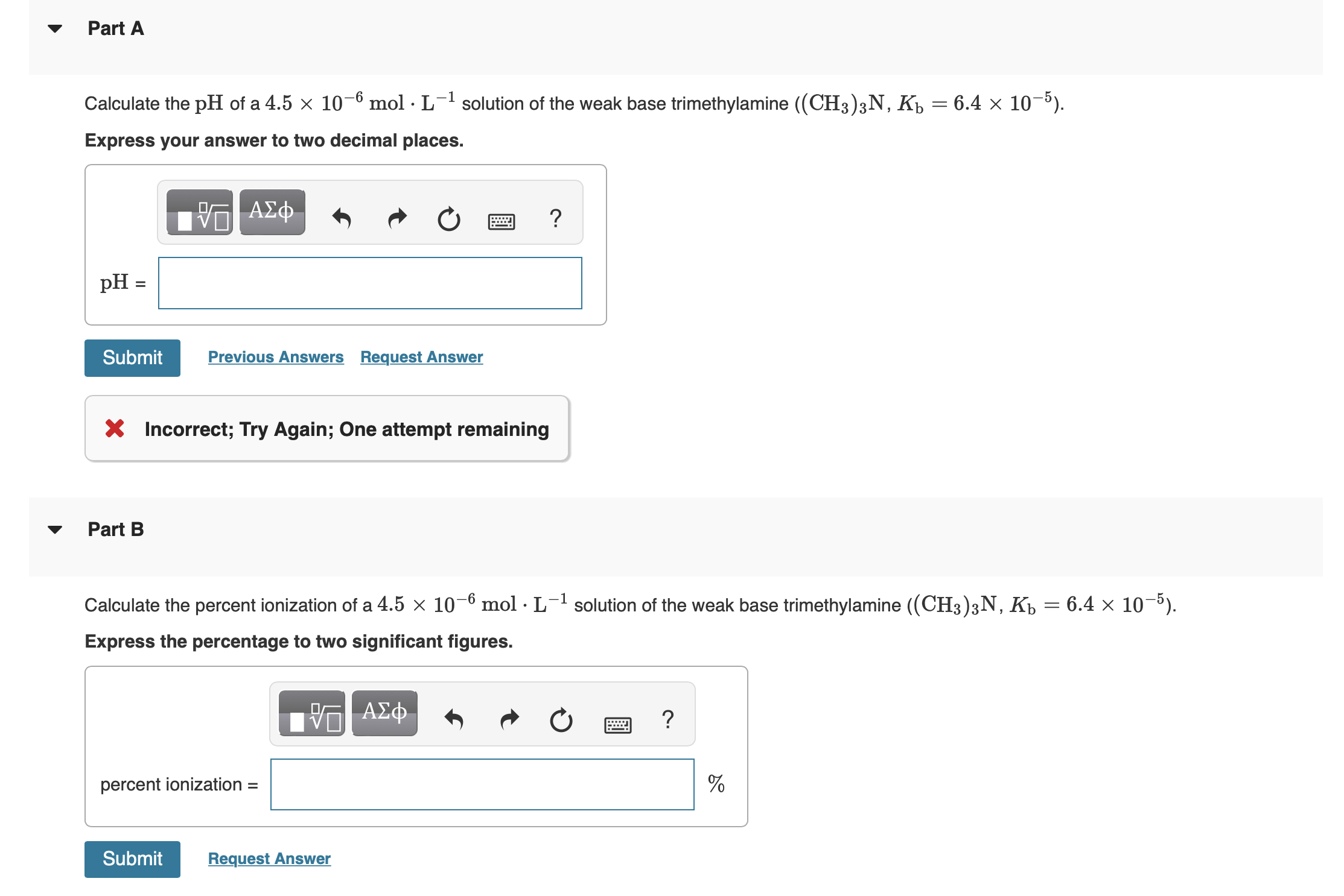 Solved Calculate The PH Of A 4 5 10 6 Mol L 1 Solution Of Chegg