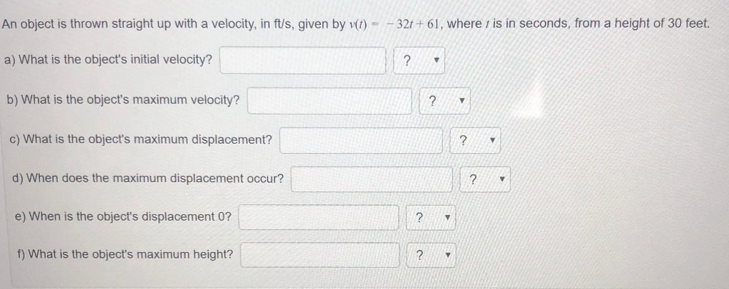 Solved An object is thrown straight up with a velocity, in | Chegg.com