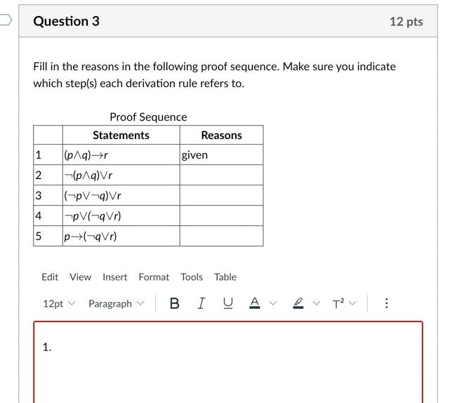 Fill in the reasons in the following proof sequence. | Chegg.com