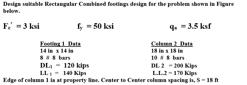 Solved Design suitable Rectangular Combined footings design | Chegg.com