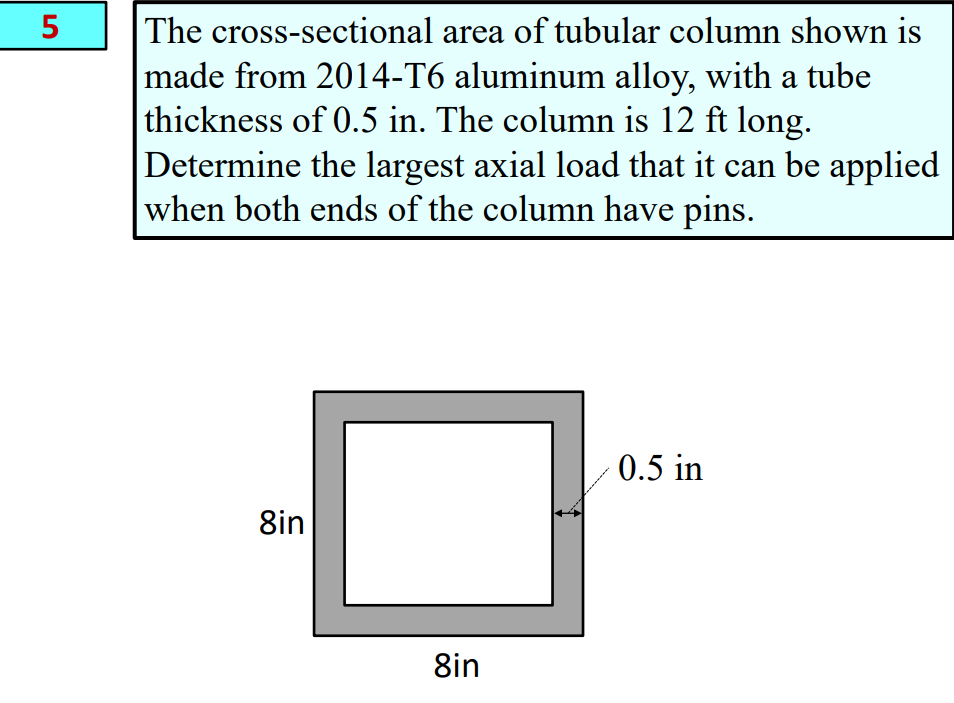 Solved 5 The cross-sectional area of tubular column shown is | Chegg.com